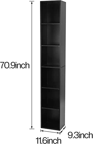 HOFFREE 6-Tier Narrow Bookcase Tall Wood Bookshelf Cabinet Cube Organizer Book Shelves Display Storage Shelves Rack for Small Spaces Home Office Living Room - Black