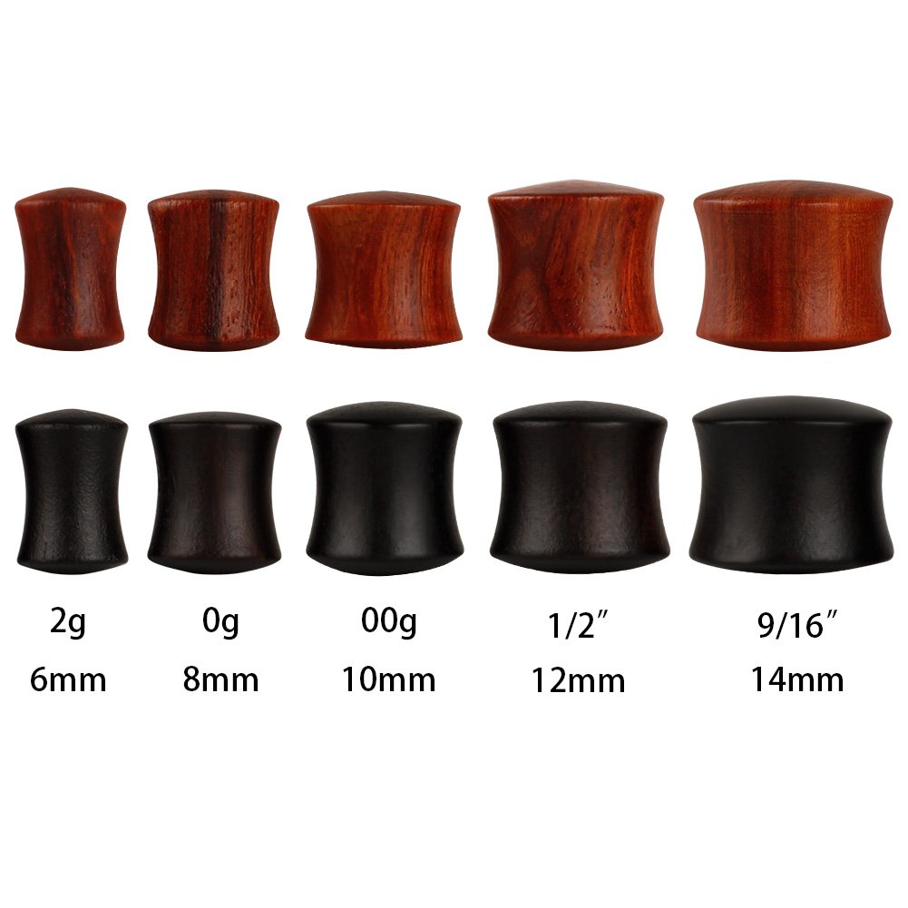 KUBOOZ(4 Pairs set Nature Sandalwood Ebony Ear Plugs Tunnels Gauges Stretcher Piercings 00g