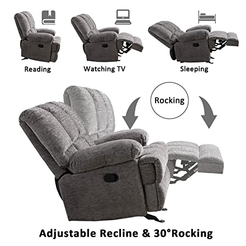 Dreamsir Oversized Rocker Recliner Chair, Manual Recliner Single Sofa Couch, Soft Fabric Overstuffed Rocking Chair for Living Room, Theater Seating for Big Man, Limestone Grey