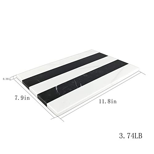 BustleDust 100% Natural Marble Pastry Board for Food, Tea, Coffee, Breakfast, Snacks, Cheese, Appetizers - Use in Kitchen, Bathroom, Office (Glossy Surface,Black&White,11.8x7.9x0.39in)