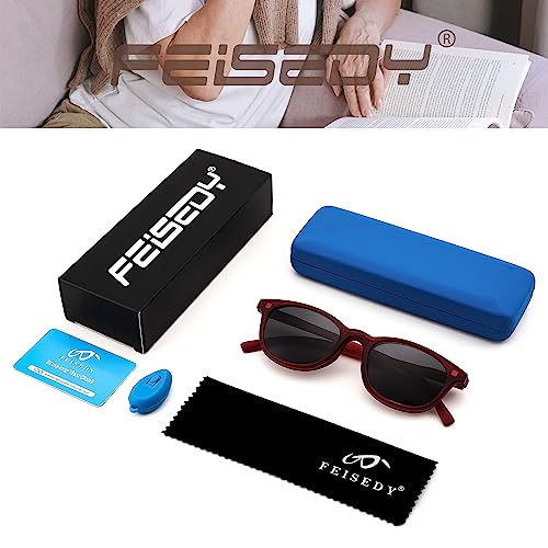 FEISEDY Fashion Reading Sunglasses Women Men Square Reader Sunglasses UV400 Protection Polarized Lens B2390(Red,1.50x)