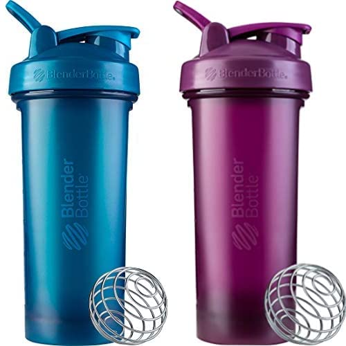 BlenderBottle Classic V2 Shaker Bottle Perfect for Protein Shakes and Pre Workout, 28-Ounce (2 Pack), Ocean Blue, Plum