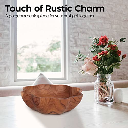 Curawood Teak Root Bowl for Distinctive Decor - Authentic Artisan Handcrafted Wooden Bowls for Food - Wooden Decorative Bowl for Tabletop Display - Serving Wooden Fruit Bowl for Kitchen Counter - 12"
