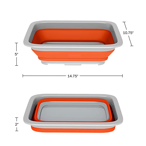 Collapsible Ice Bucket - 10-Liter Portable Outdoor Multi-Use Basin, Dish Tub, and Storage Basket for Camping and Tailgating by Wakeman (Orange)