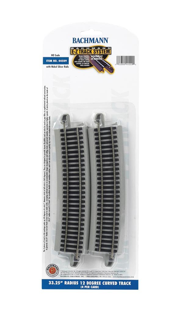 Bachmann HO Scale Nickel Silver/Gray EZ-Track 33.25in Radius 12-Degree Curve (4)