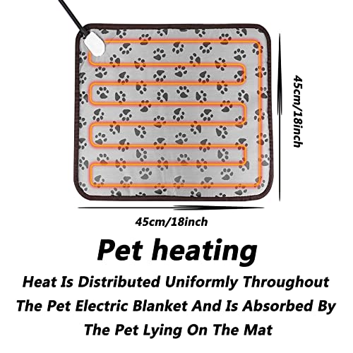 Dokinfish Pet Heating Pad, Electric Dog and Cat Thermal Mat,Adjustable Temperature Warming Heated Cat Bed,with Automatic Shut-Off Timer,Easy to Clean Waterproof Anti-Chewing Cord (19" Grey Cover)