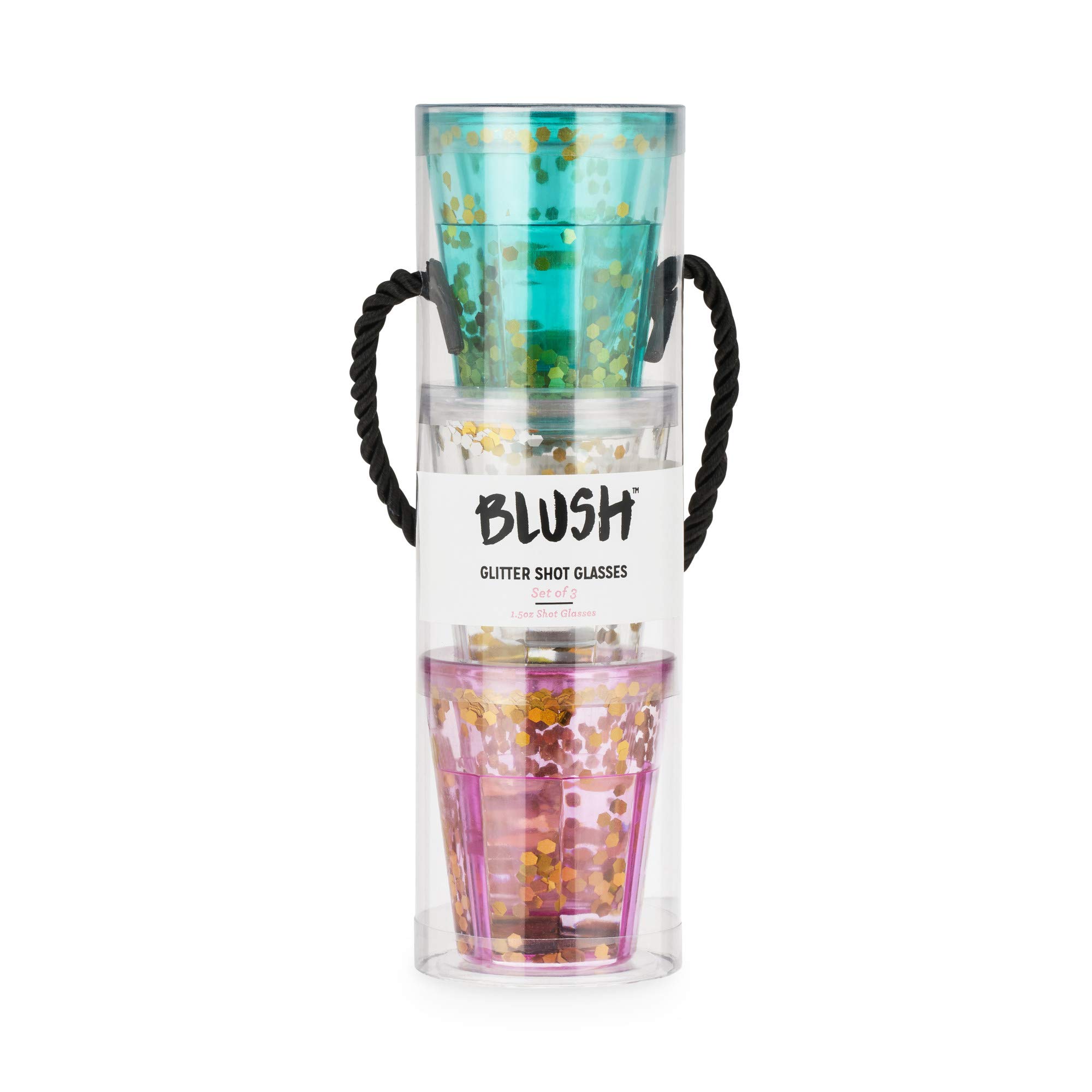 Blush Mermaid Glitter Shot Glasses, Sparkly Party Supplies For Cocktails, Stackable Shooters, 1.5 Oz, Set Of 3, Multicolor