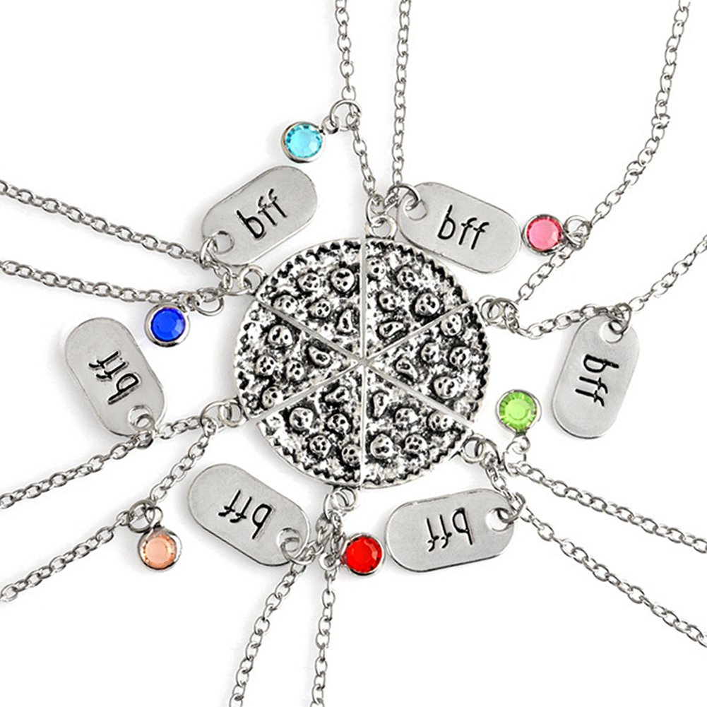 Best Friend Pizza Pendant Necklace with Crystal Charm BFF Friendship Necklace Set for Friends Gift Unisex