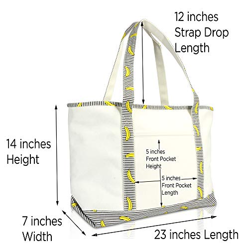 DALIX 23" Premium 24 oz. Cotton Canvas Shopping Tote Striped Banana