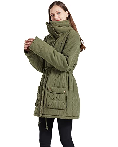 MEWOW Women's Winter Mid Length Thick Warm Faux Lamb Wool Lined Jacket Coat (M, ArmyGreen)