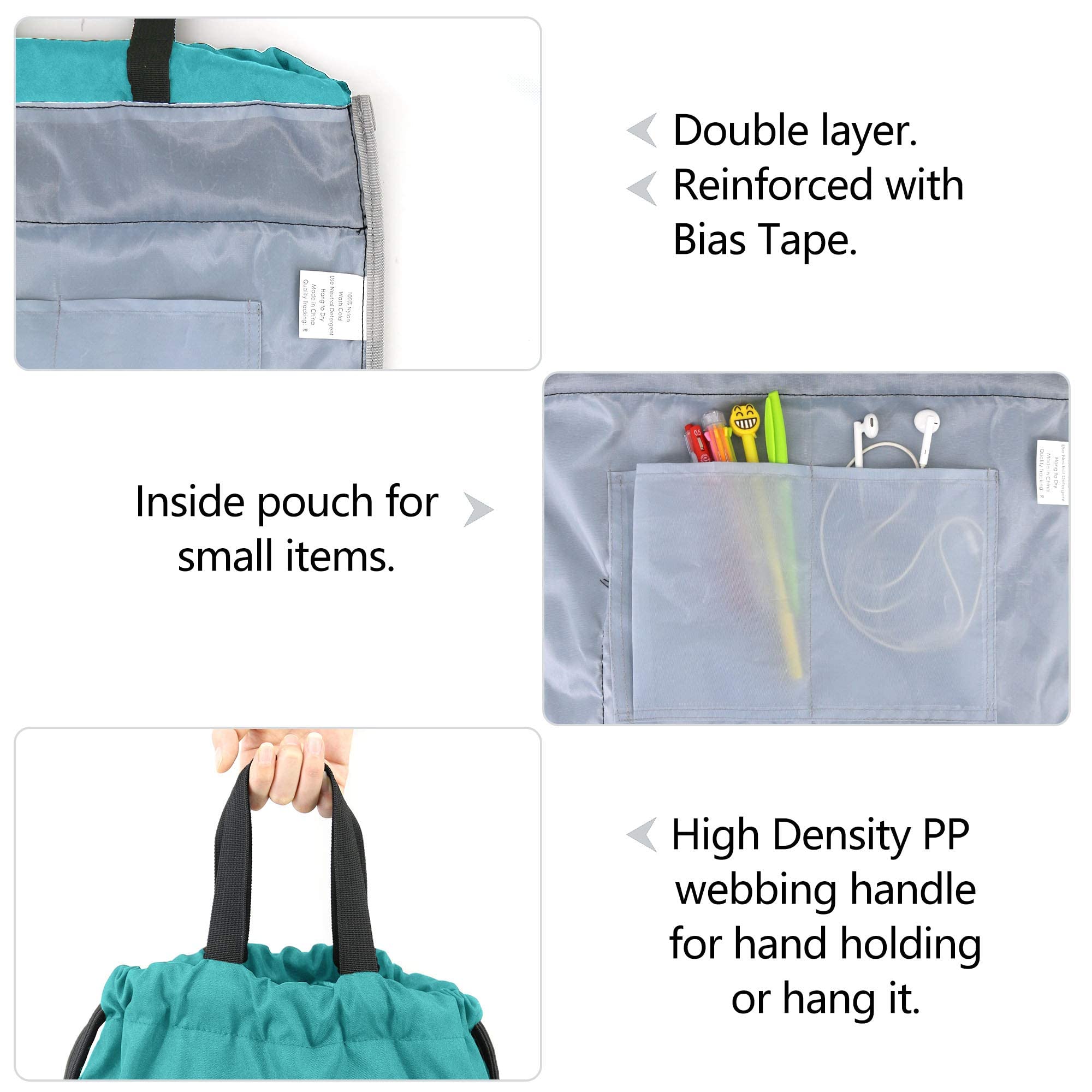 BeeGreen Gym Backpack Sports Bag String Bag Drawstring Backpack w 2 Zipper Pockets Cinch Draw String Back Sack for Men Women w Pouch Cute Workout Bag Sinch Sack Washable Sturdy