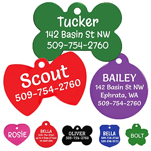 GoTags Personalized Colorful Dog Tags, Aluminum Pet ID Tags Engraved with Name in Bone, Round, Heart and More Shapes
