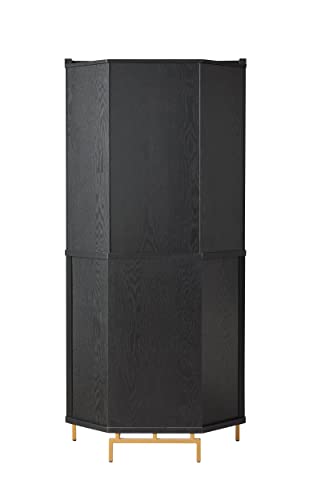 Home Source Black Bar Cabinet with Half Moon Handles and Metal Base