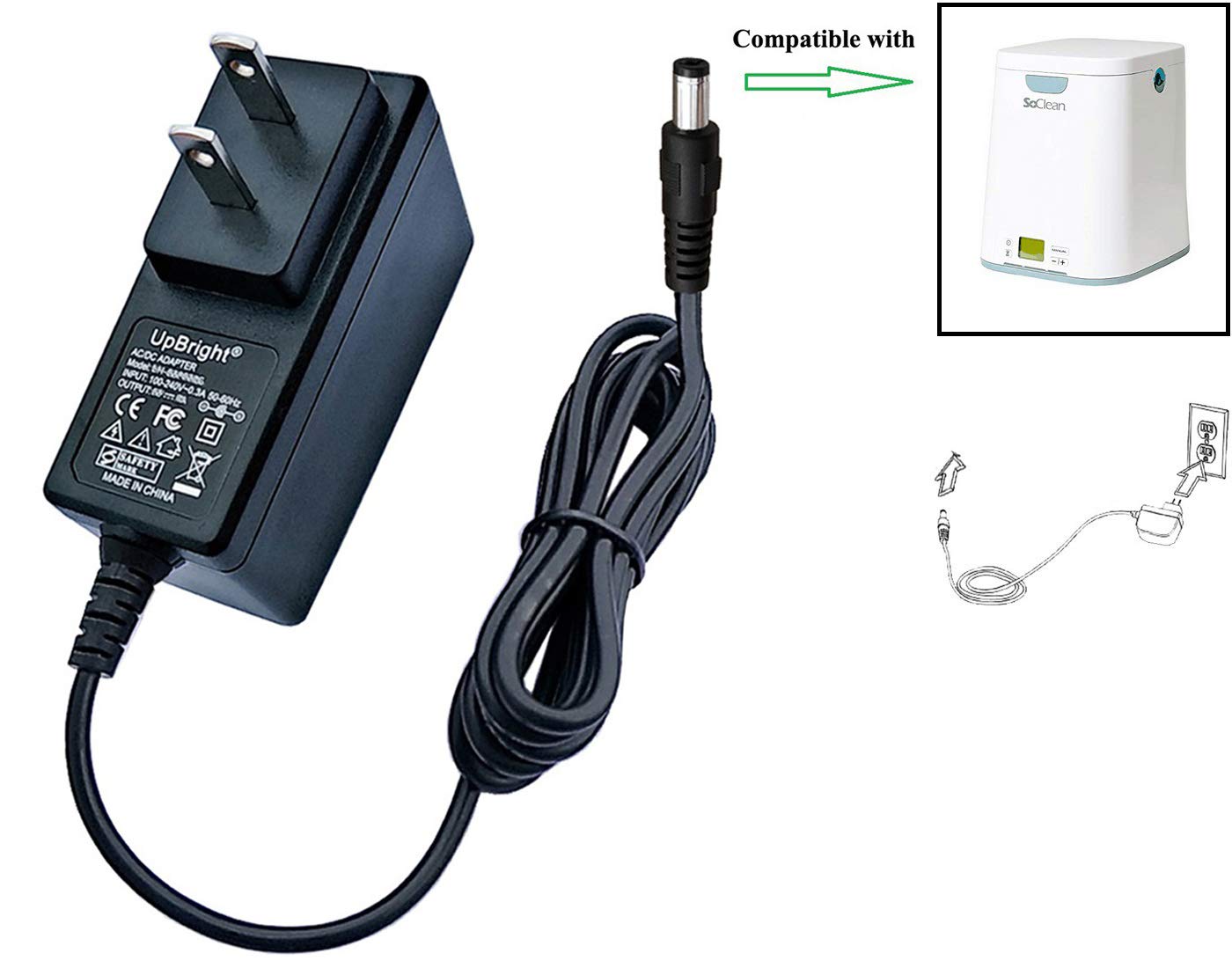 UpBright 12V AC/DC Adapter Compatible with SoClean 2 Automated CPAP Sanitizer Equipment PN PNA1210 SoClean2 SC1200 S9K SC1200-PNA1109 CAP1007 PN1207 So Clean2 Cleaner 2A Power Supply Battery Charger