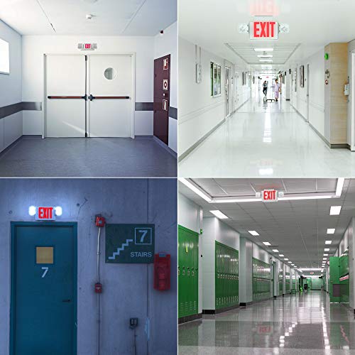 Sunco Red Exit Signs With Emergency Lights, Two Adjustable Square LED Lights, 94V-0 Fire Resistant, Backup Battery, 120-277V, Wall Or Ceiling Mount, Commercial Grade Double Sided 4 Pack