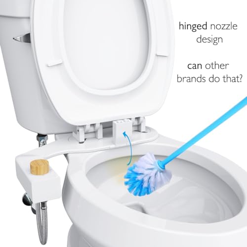 BIDETbidet Left/Right Reversible FRESH WATER Non-Electric Ultra-Slim Toilet Attachment, Ability to SWITCH between Right/Left Hand Side Control with Dual Nozzle Hinged Design, Hassle-Free Installation