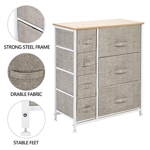 Dresser with 7 Drawers, Storage Drawers Unit for Bedroom, Hallway, Closet, Metal Frame, Wood Top, Easy Pull Fabric Drawers, Linen / Natural