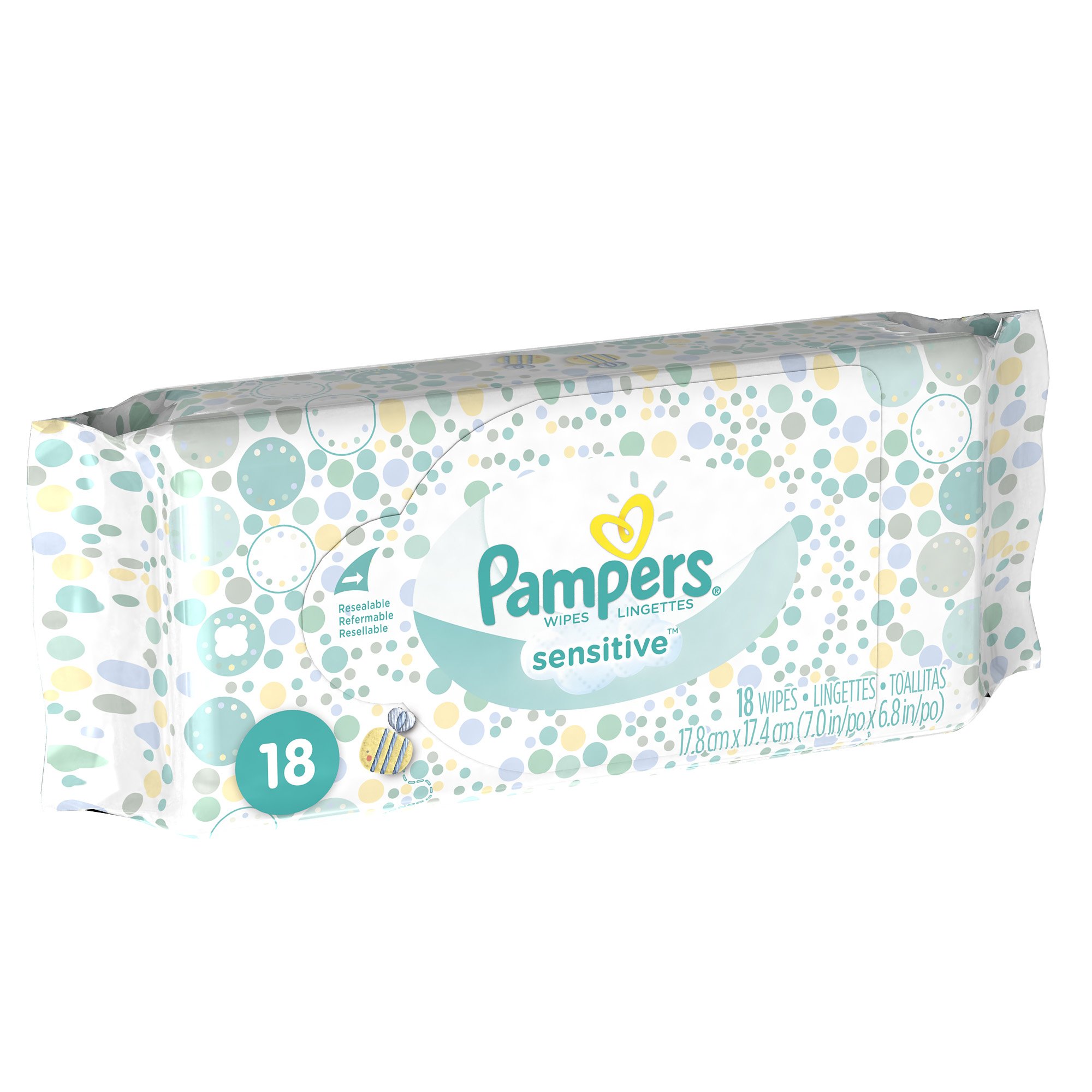 Pampers Sensitive Wipes, Convenience Pack, 18 Count