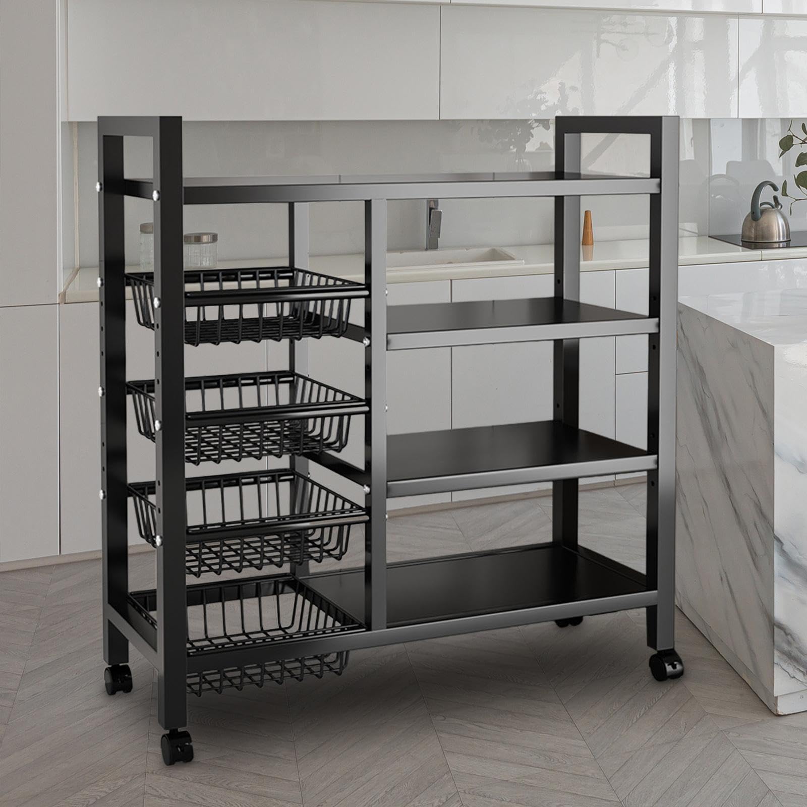 Bothyi Storage Shelves with Wheels, Kitchen Organizer Shelf, Metal Shelving Rack for Closet, Garage, House Warming Gifts, 80cmx135cm