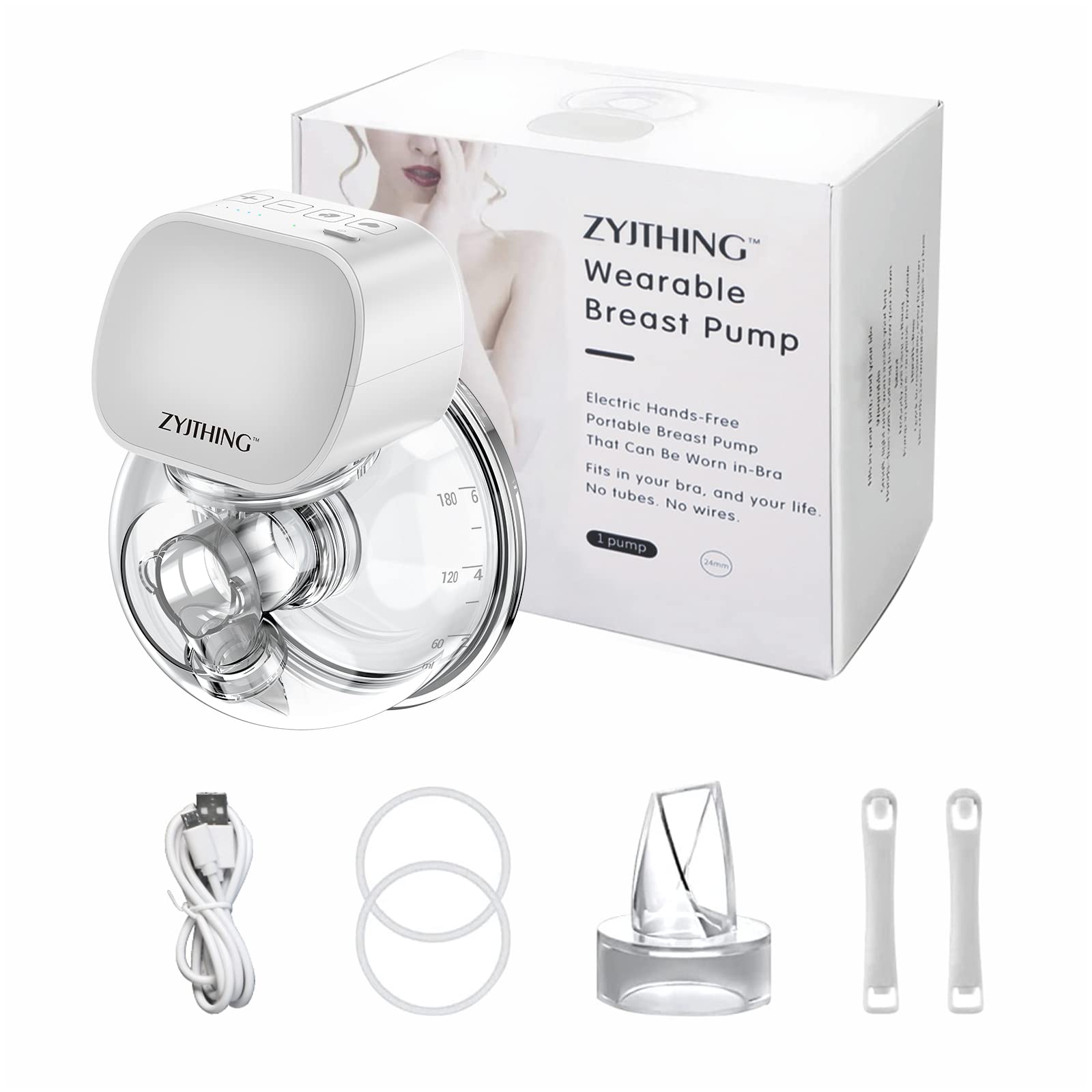 Breast Pump,Wearable Breast Pump,Breast Pump Hands Free,Hands Free Breast Pump,Low Noise,Painless Massage and Breast Suction 2Modes,5Levels Electric Breast Pump Portable,24mm Flange