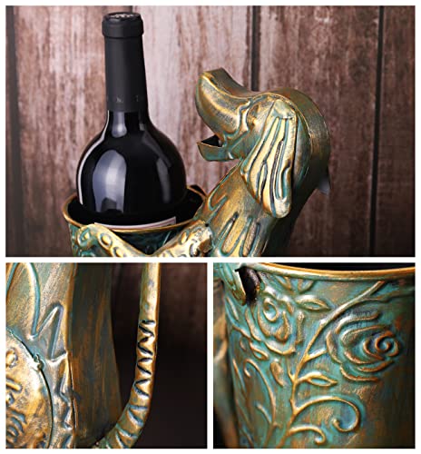 FANWNKI Metal Wine Bottle Holder Bronze Dog Sculpture Wine Rack Home Kitchen Tabletop Decor 11.4Inch