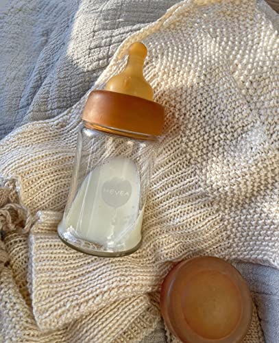 HEVEA Wide Neck Baby Glass Bottle 2-Pack Free from Plastic, BPA, and Phthalates (150 ml / 5 oz)