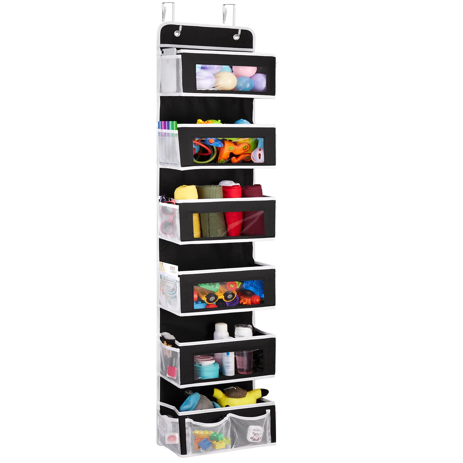 KOHUIJOO Over The Door Organizer, Hanging Door Organizer Baby Nursery Closet Bathroom Door Storage Organizer with Door Rack and Clear Window and Pockets for Cosmetics, Toys and Sundries