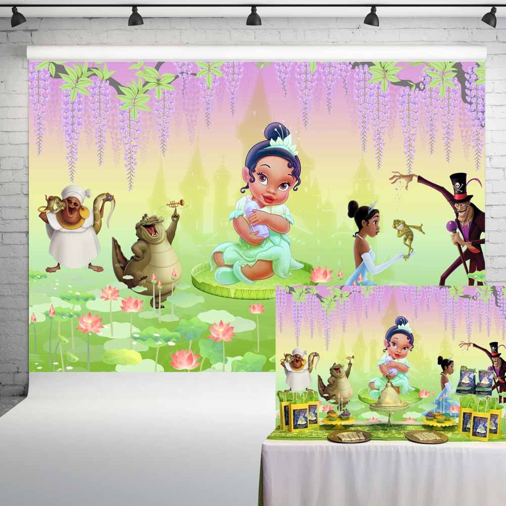 Baby Tiana Baby Shower Backdrop Purple Flower Castle Green Background Princess and Frog Party Decorations 1st Birthday Party Banner 7x5 ft 160