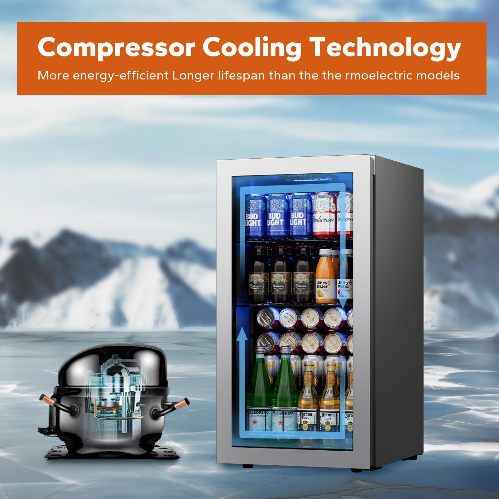 Ca'Lefort Beverage Refrigerator, 121 Can Mini Fridge Glass Door for Beer Soda 38-68°F, Freestanding/Under Counter Beverage Cooler for Bedroom/Office/Bar, 3 Adjustable Shelves(3.11 Cu.Ft)