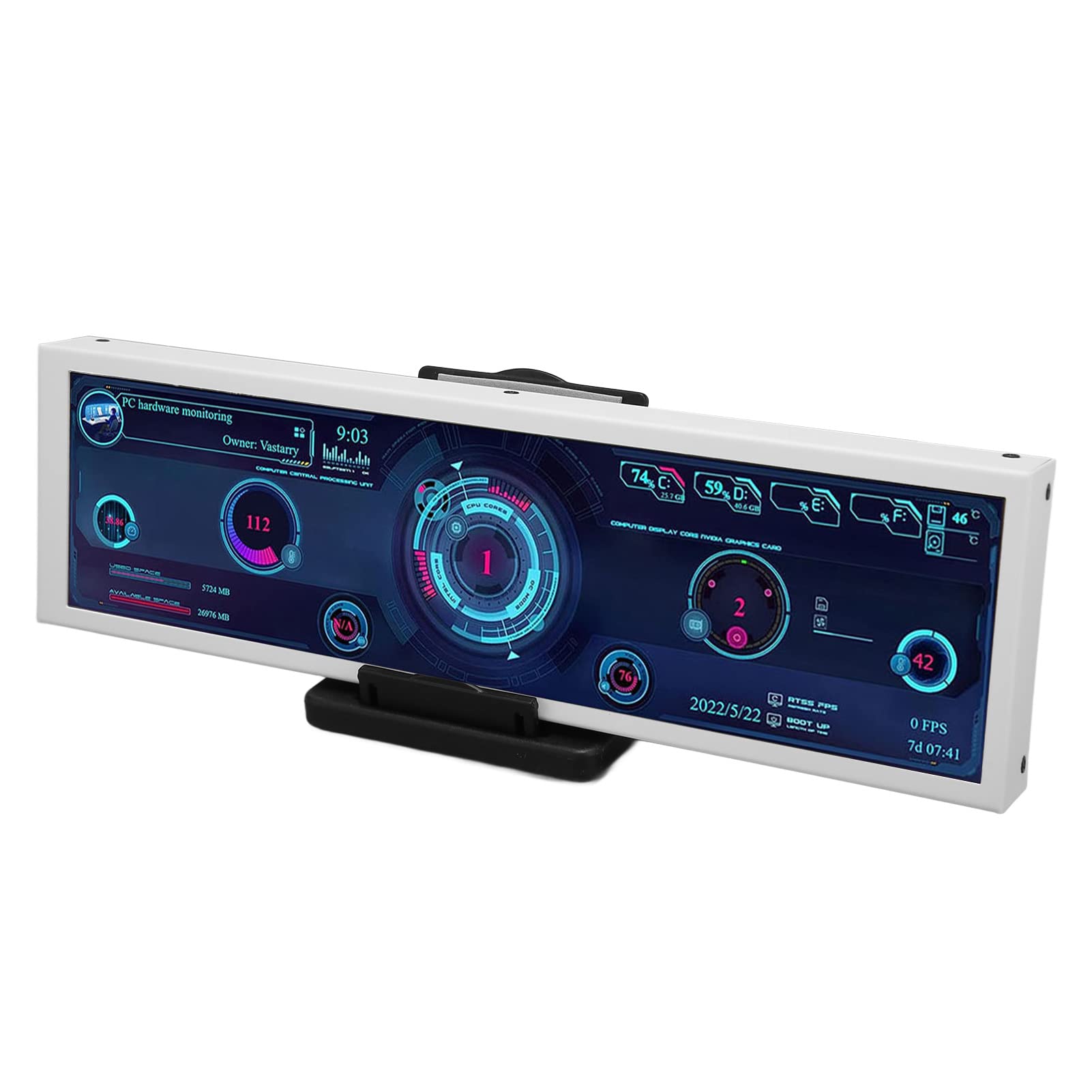 Bewinner 8.8in Computer Temp Monitor, 1920x480 60Hz PC Sensor Panel Display for AIDA64 CPU GPU SSD Data Monitor for RasPi for Linux for Windows