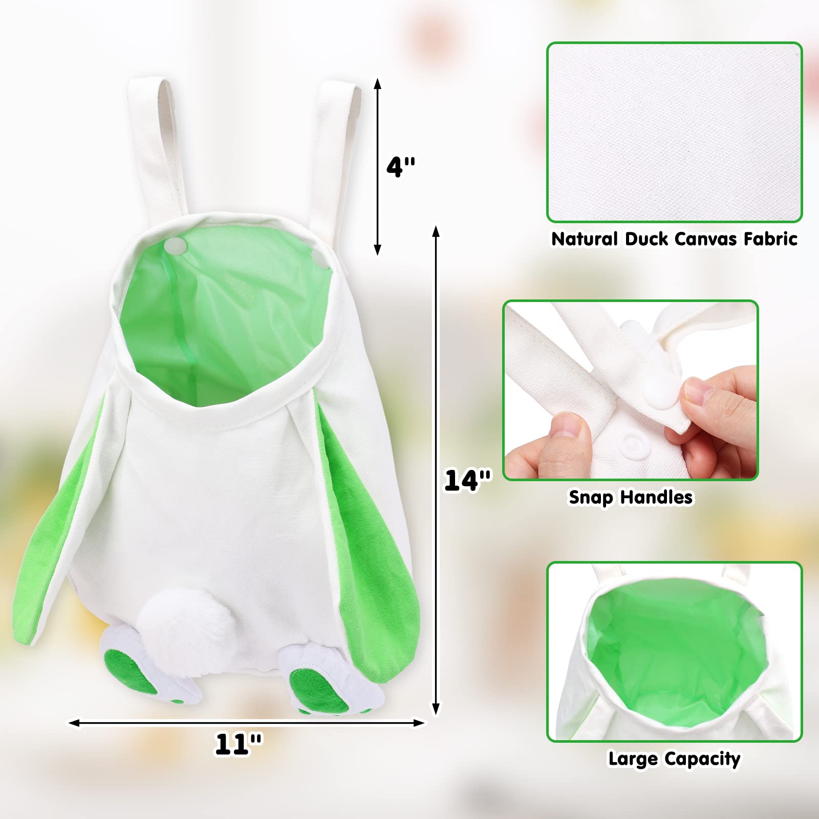 CiyvoLyeen Easter Bunny Basket Cute Rabbit Hanging Bag Easter Bunny Bags Easter Egg Hanging Pod Easter Gifts for Kids Spring Storage Bin Car Back Seat Organizer Green