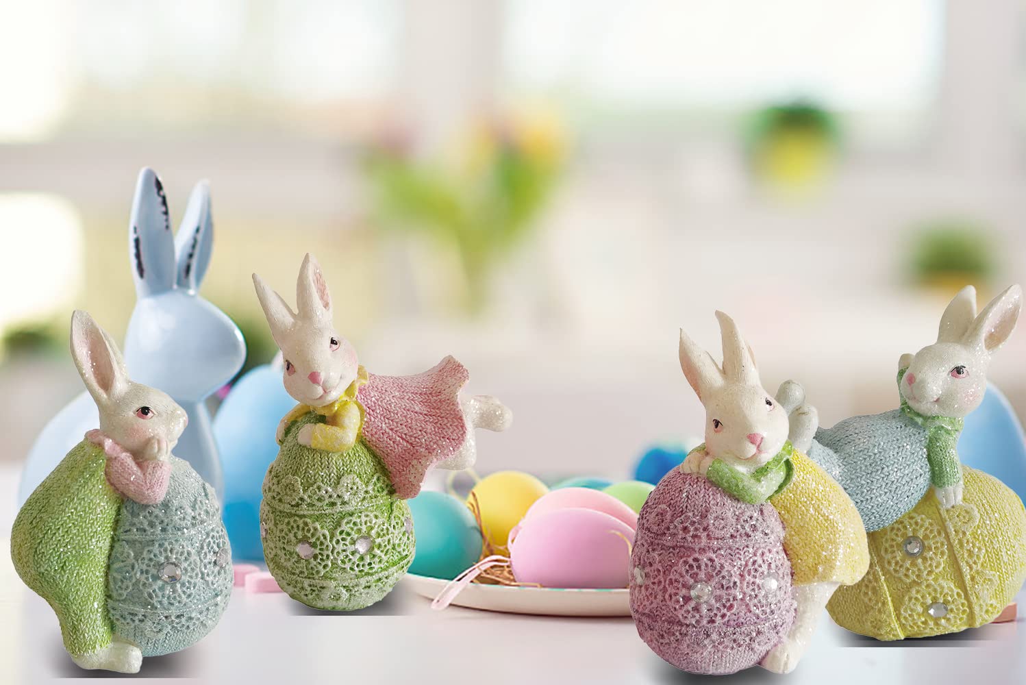 LEFOUND Easter Accessories Easter Rabbit Figurine Spring Decor for Home,Polyresin,Pink