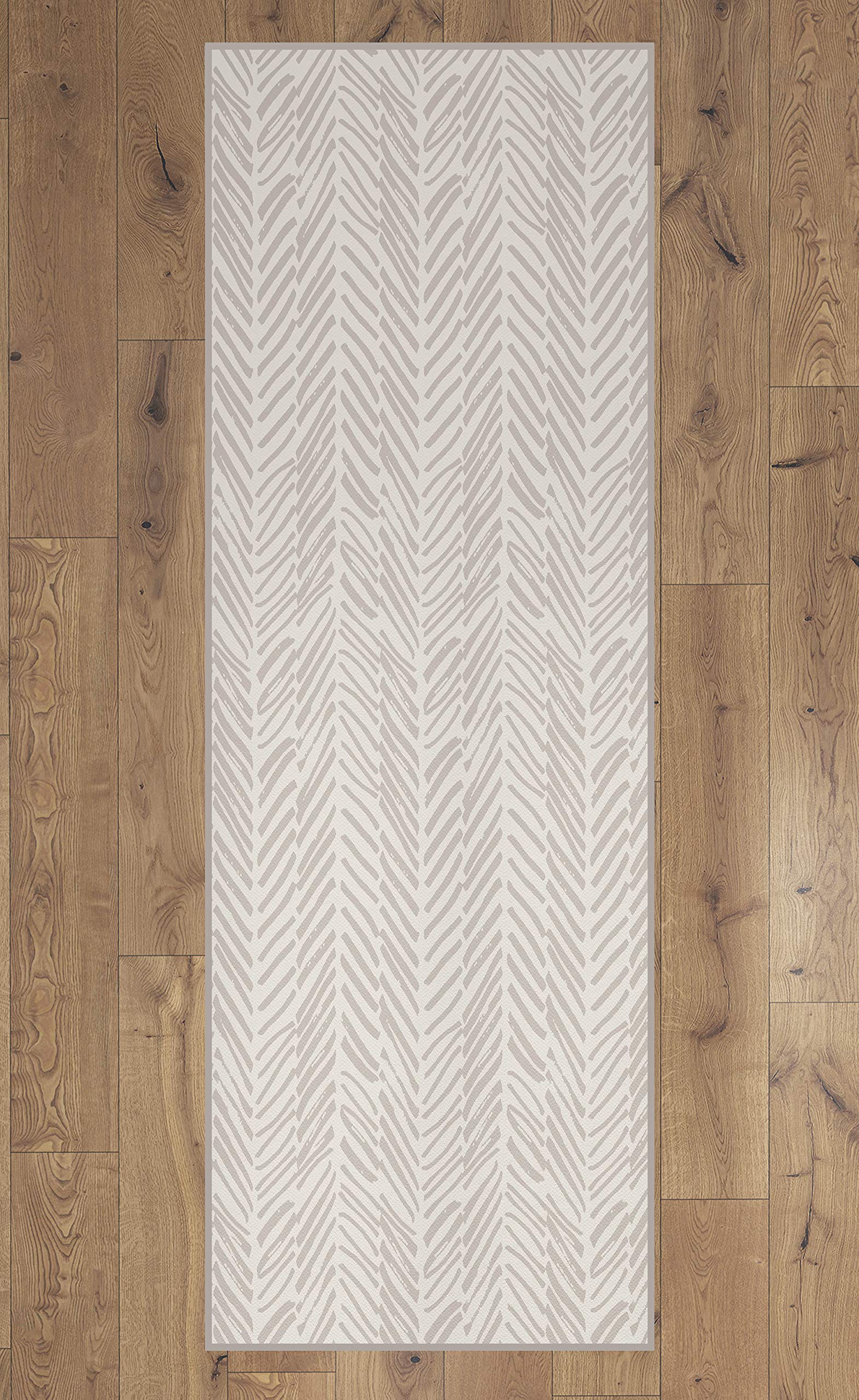 DEERLUX Modern Living Room Area Rug with Nonslip Backing, Abstract Beige Chevron Strokes Pattern, 2.5 x 6.5 Ft Runner