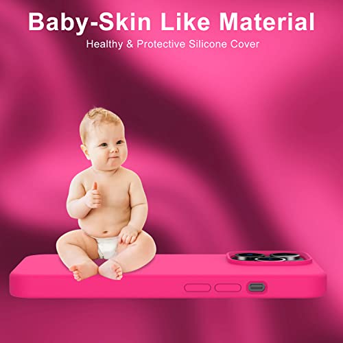 DEENAKIN Compatible with iPhone 14 Pro Max Case with Screen Protector,Soft Flexible Silicone Rubber Cover for Women Girls,Slim Fit Shockproof Protective Phone Case 6.7" Hot Pink