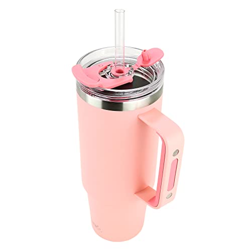 Drinco 40oz 30 oz Tumbler with Handle, Straw Lid, Insulated Stainless Steel Travel Mug Water Bottle Ice Coffee Cup For Cold and Hot, BigSur (40oz, Peach)