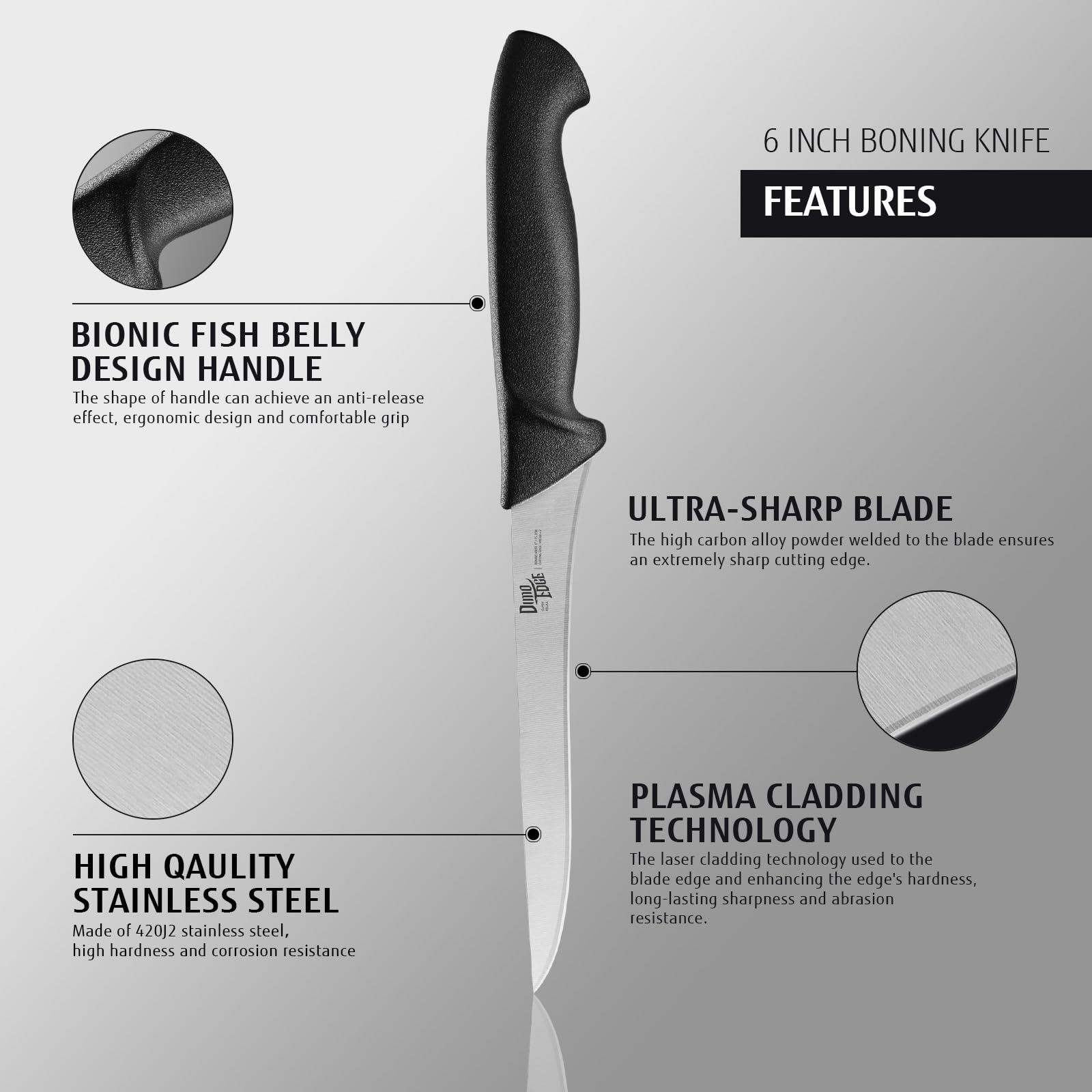 dimoedge 6 inch Professional Boning Knife, Super Sharp Deboning Knife with Ergonomic Handle(Black)