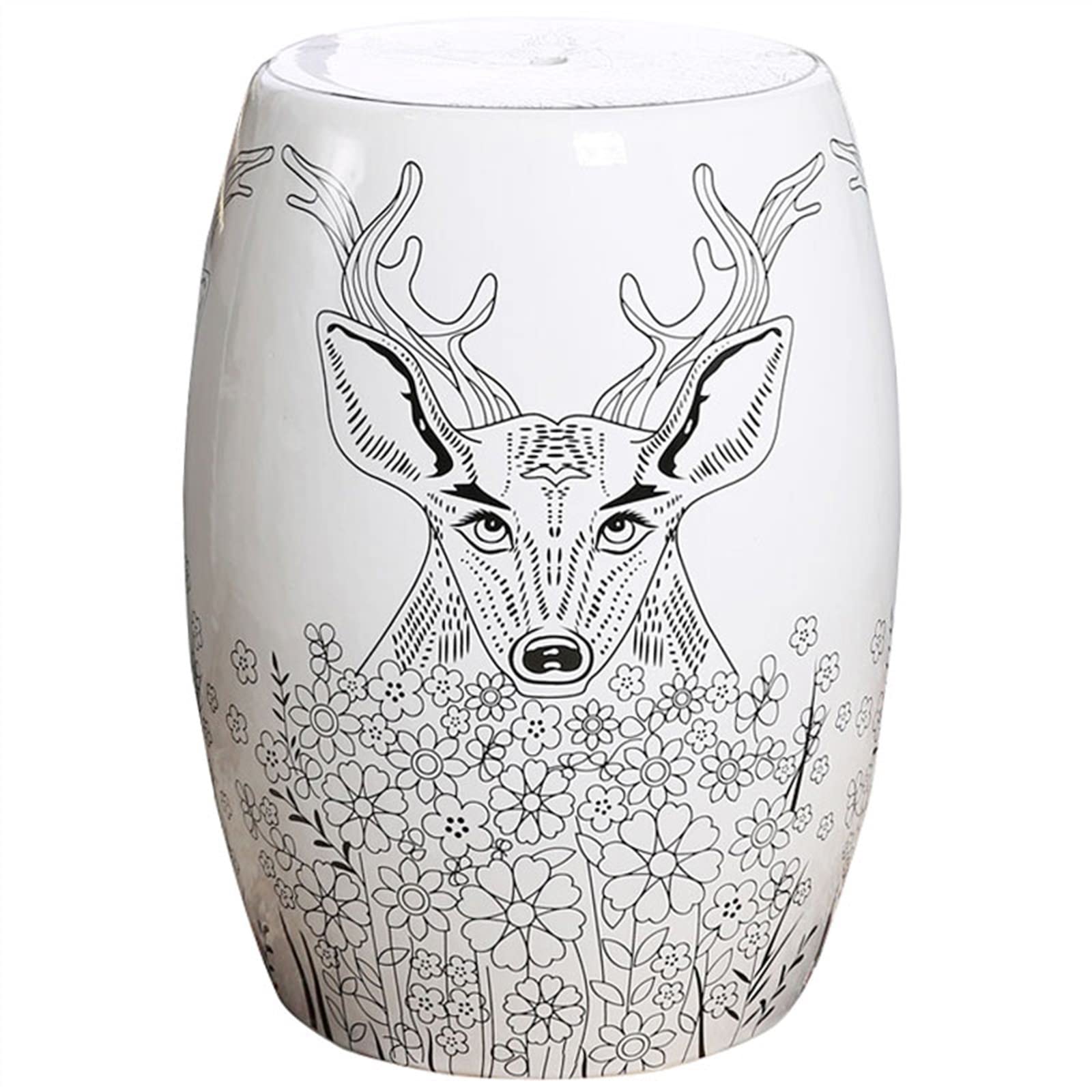 AUdue Decorative Ceramic Garden Stool, Glazed Christmas Deer Changing Stool for Living Room, Balcony, Garden, Etc.