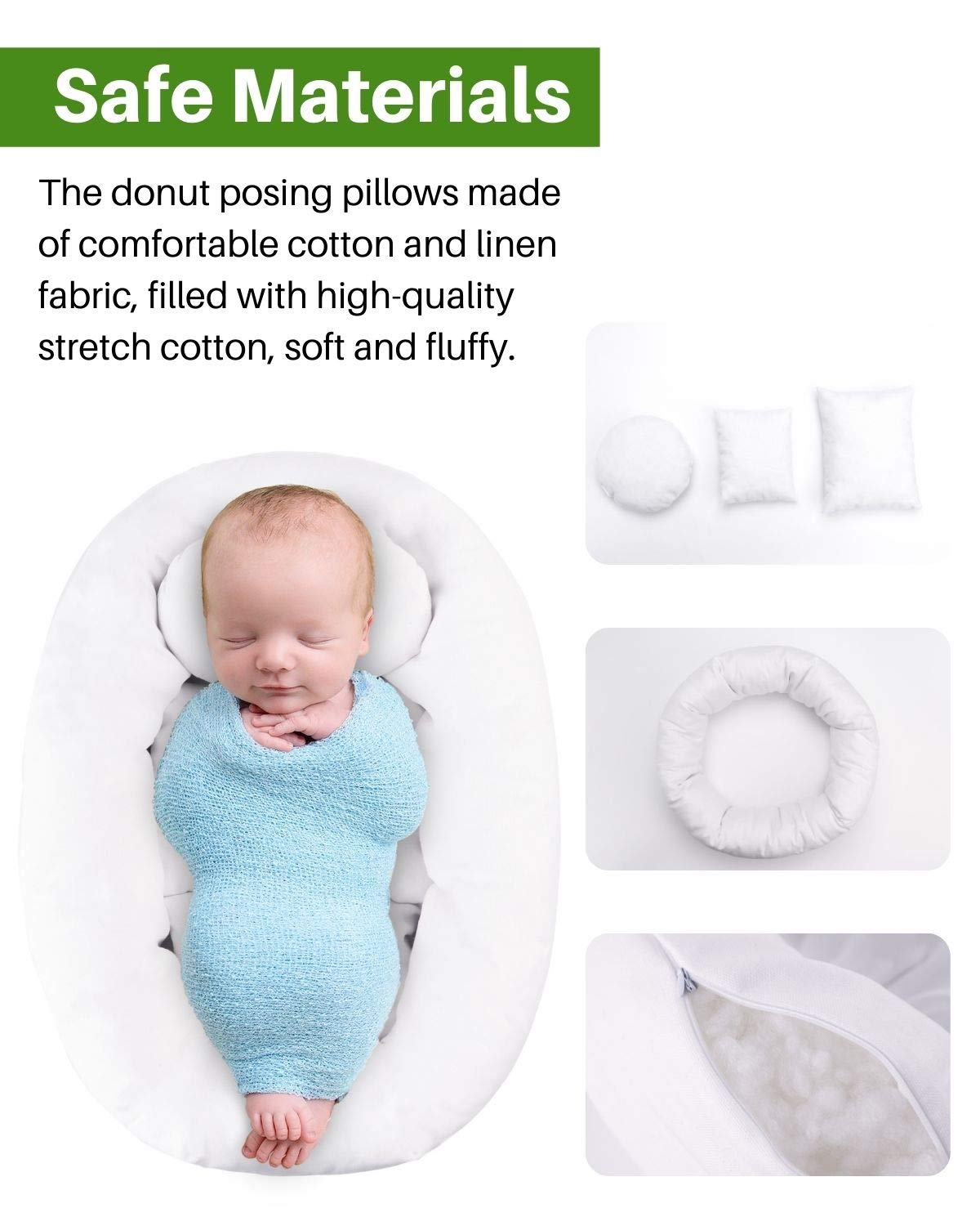 Sunmig 4 PC Newborn Baby Photography Wheat Donut Posing Pillow Basket Filler Baby Photo Prop White