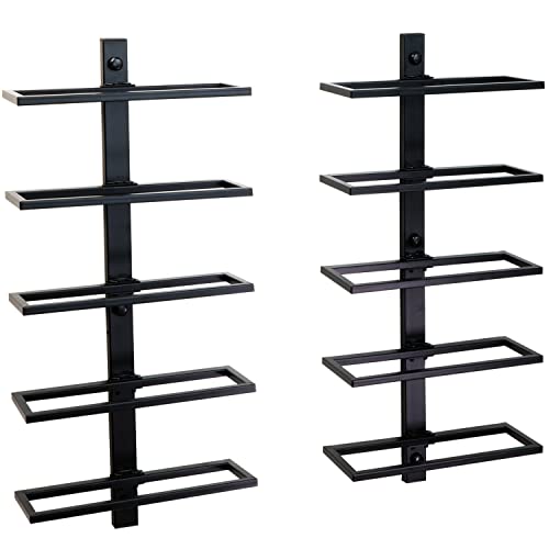 Farmhouse Vertical Wall Mounted Wine Rack, Industrial Metal Wine Holder Rack, Hanging Display Shelf for 10 Wine Bottles, Modern Black Wall Mount Wine Holder for Home Kitchen Living Room Cafe Bar Decor