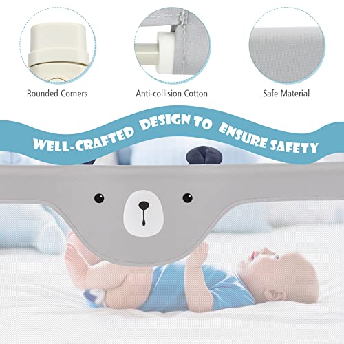 GLACER Bed Rail for Toddlers, 77β Extra Long, Height Adjustable Baby Bed Rail Guard with One-Side Lifting Design, Double Safety Locks, Safety Bed Guardrail for Kids with Side Storage Pocket (Bear)
