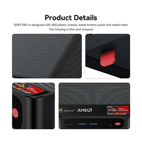 Beelink Mini PC,AMD Ryzen 7 5700U(up to 4.3GHz),Mini Computer 16GB DDR4 RAM/500GB M.2 2280 PCle3.0/ WiFi6/BT5.2/HDMI+DP+Type-C/Auto Power On