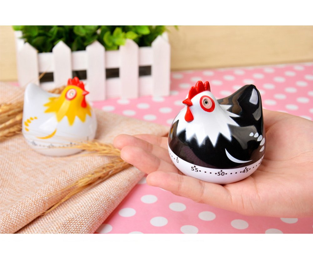 Cartoon Hen Mechanical Timers 60 Minutes Kitchen Cooking Timer Clock Loud Alarm Counters Mini Size Manual Timer for Study (Black)