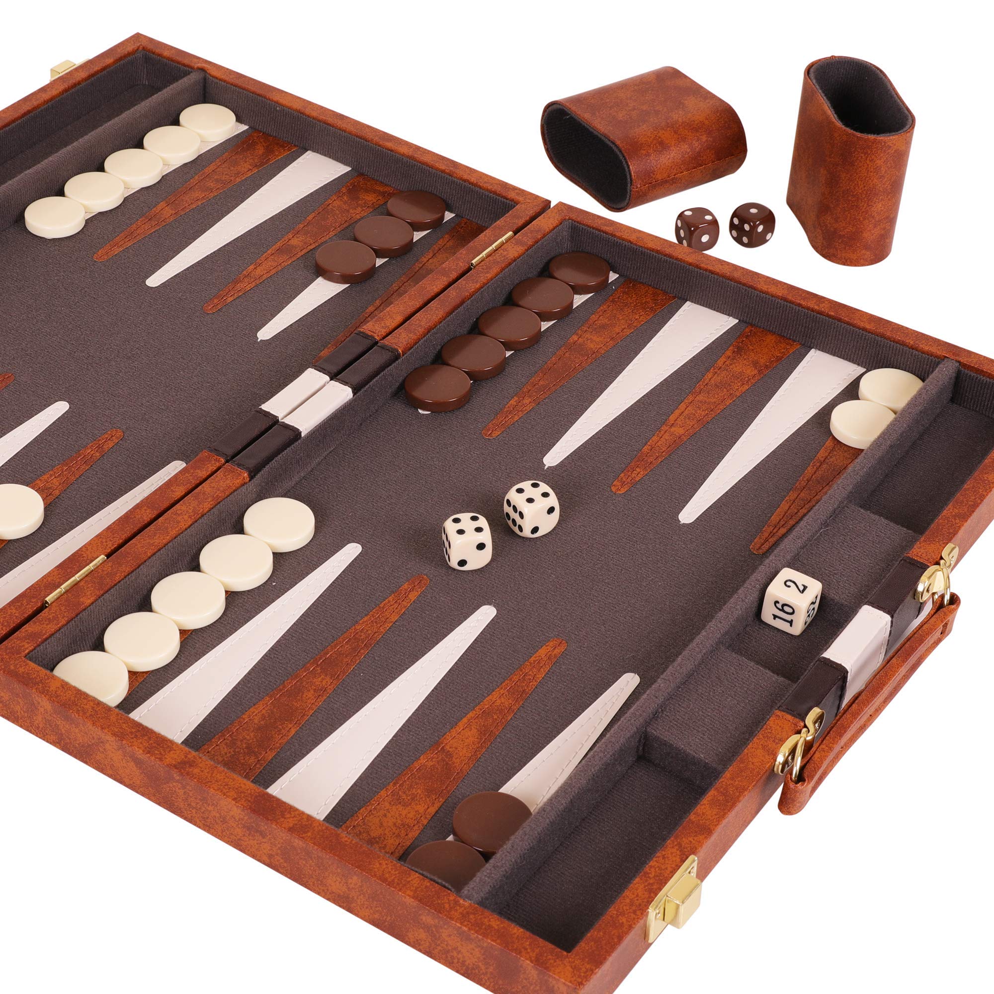Kangaroo's β15 Inch Faux Leather Vinyl Backgammon Set I Premium Backgammon Board Game with Leather Case I Best Travel Game Sets for Adults I Luxury Foldable Classic Board Game