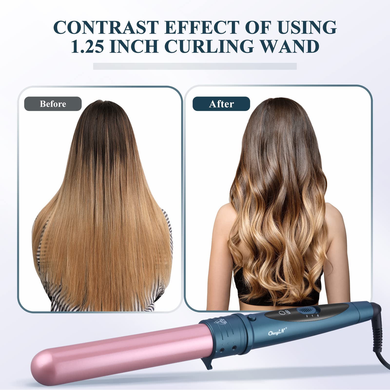 CkeyiN Curling Wand, 1.25 Inch Tourmaline Ceramic Coating Curling Iron with Adjustable Temperature, 30s Fast Heating Hair Curler