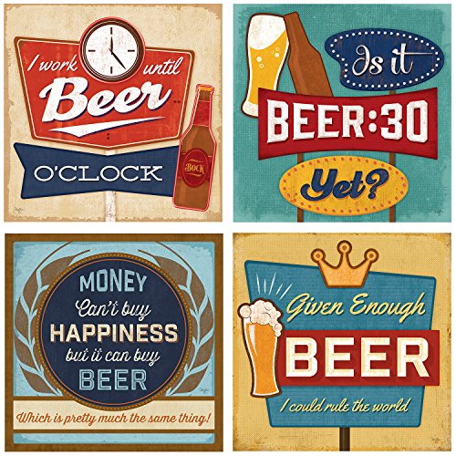 Thirstystone Stone Drink Coaster Set Beer Art, Multicolored