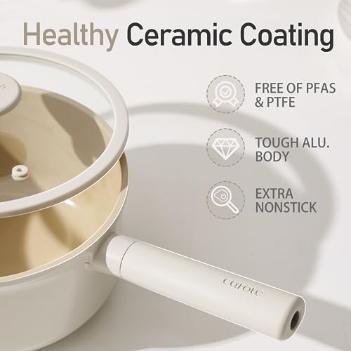 CAROTE 2QT+4QT Ceramic Saucepan Set with Lid, Nonstick Sauce Pans, Dishwasher Safe, Large Kitchen Pots Non-stick Cooking Pot Sauce Pan Set with 4 pcs for Kitchen, Induction Pot, PFOA Free
