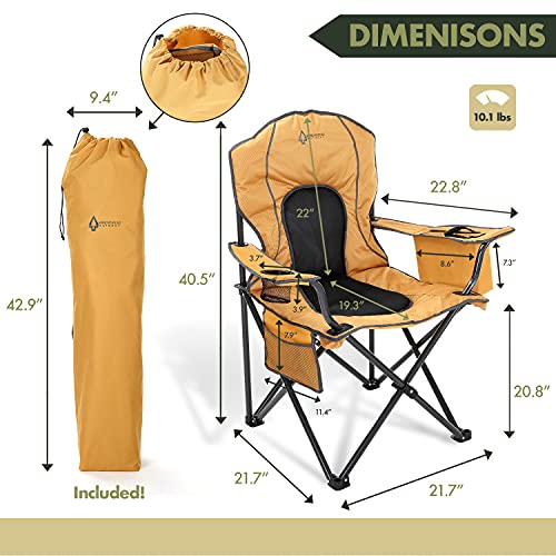 ARROWHEAD OUTDOOR Portable Folding Camping Quad Chair w/ 4-Can Cooler, Cup-Holder, Heavy-Duty Carrying Bag, Padded Armrests, Supports up to 330lbs