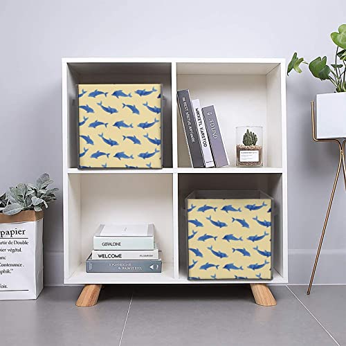 Dolphins Pattern Storage Bins Cubes Foldable Fabric Organizers with Handles Clothes Bag Book Box Toys Basket for Shelves Closet 10.6"