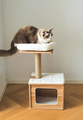 Catry Cat Tree - A Cat Play House Combo with Cat Hammock, Scratching Post, and Comfort Home Invariably Trap Kitten to Stay Around This 30β Easy Assembled Sturdy Cat Furniture, Beige