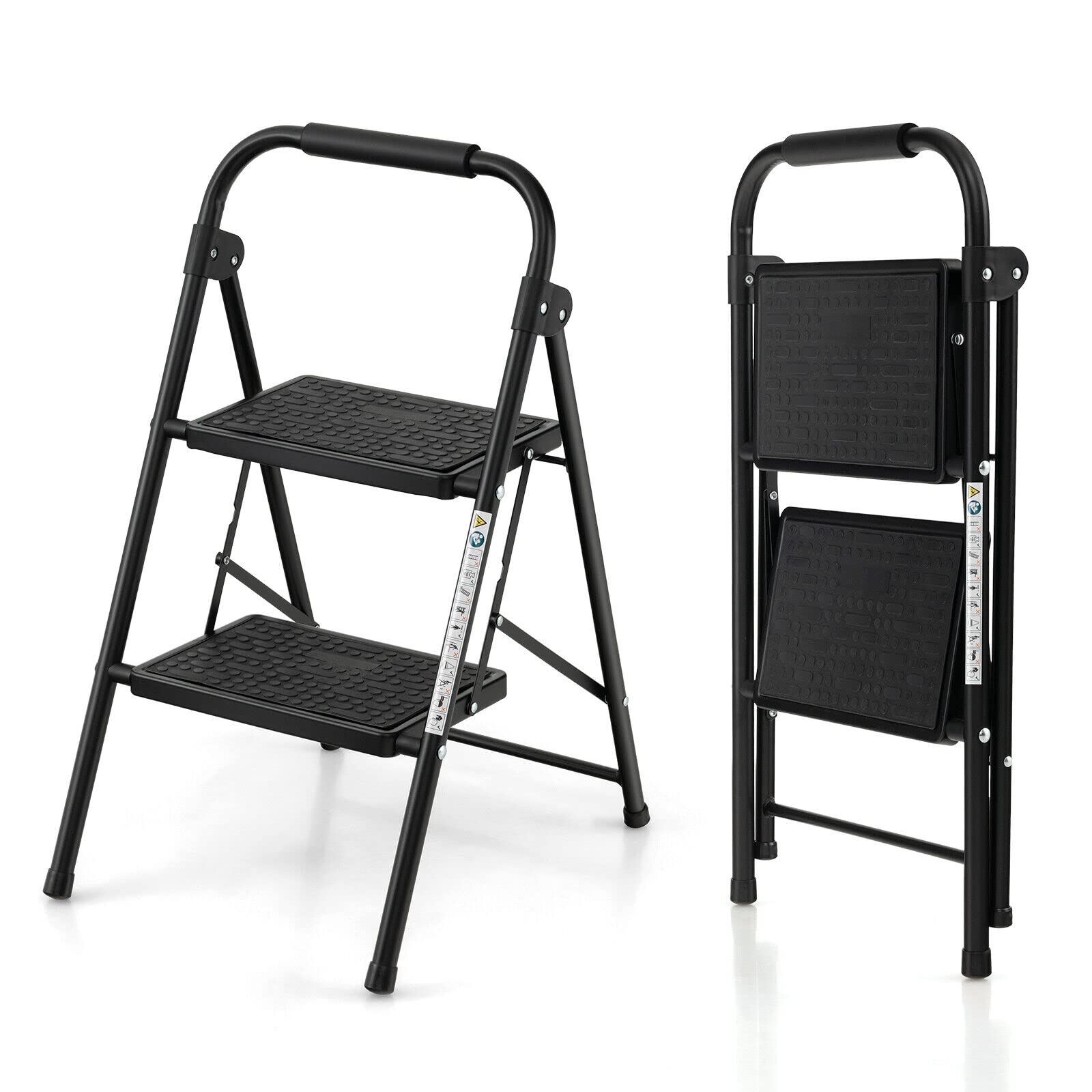 Nightcore 2 Step Ladder, Folding Step Stool w/Padded Handgrip & Wide Anti-Slip Pedal, Lightweight Portable Metal Tool Ladder, 330 LBS Capacity, Multi-Use Sturdy Ladder for Kitchen & Household